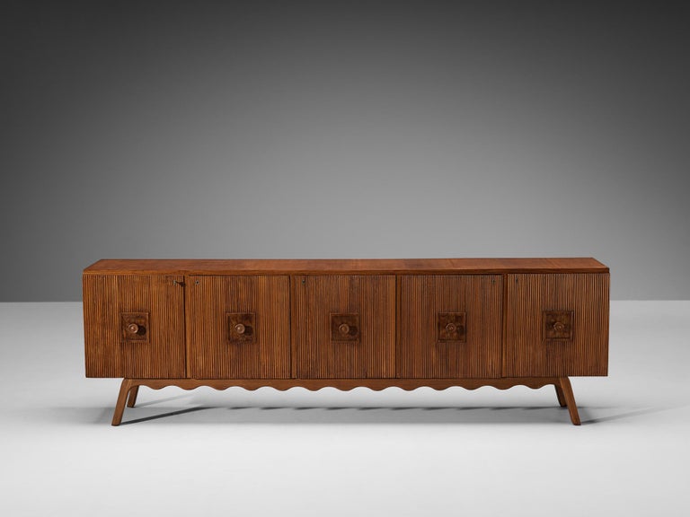 Italian Sideboard with Scalloped Frame in Stained Ash For Sale at 1stDibs