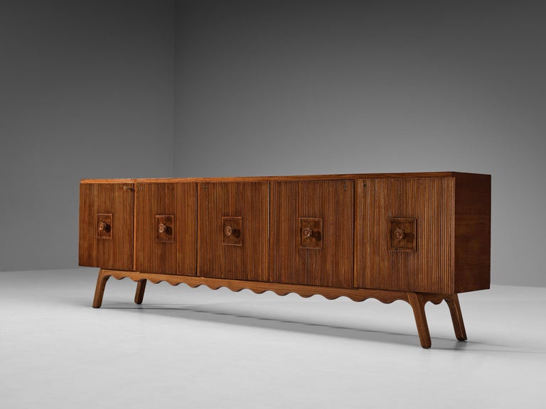 Italian Sideboard with Scalloped Frame in Stained Ash For Sale at 1stDibs