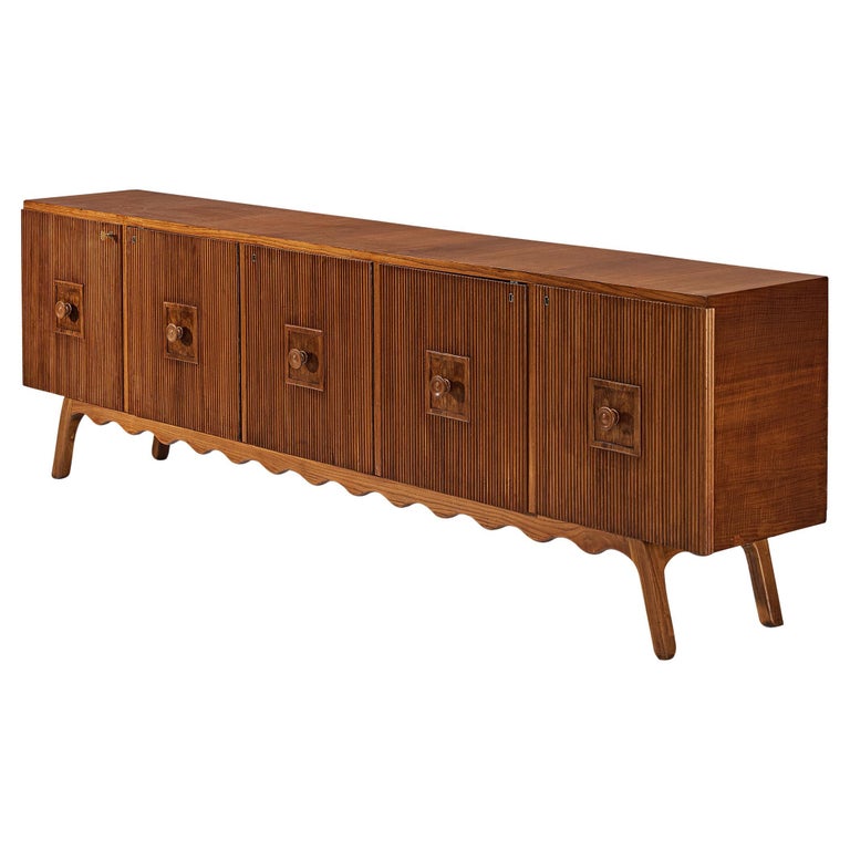 Italian Sideboard with Scalloped Frame in Stained Ash For Sale at 1stDibs