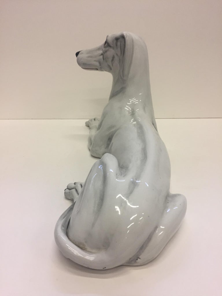 Italian Signed Grey White Ceramic Greyhound Dog Sculpture For Sale at ...