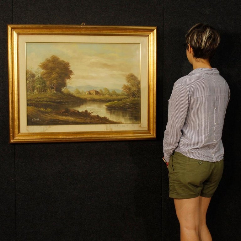 Italian Signed Landscape Painting Mixed-Media on Canvas from 20th ...