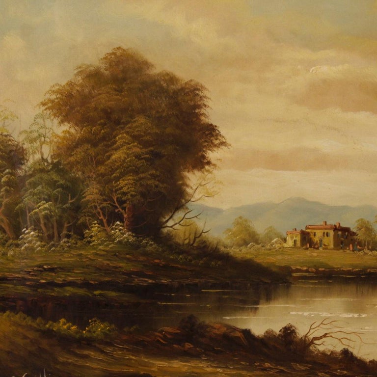 Italian Signed Landscape Painting Mixed-Media on Canvas from 20th ...