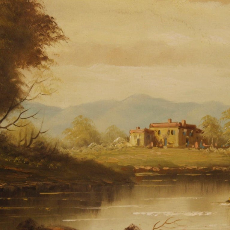 Italian Signed Landscape Painting Mixed-Media on Canvas from 20th ...