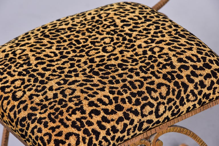 Italian Small Gilt Metal Bench with Leopard Chenille For Sale at 1stDibs