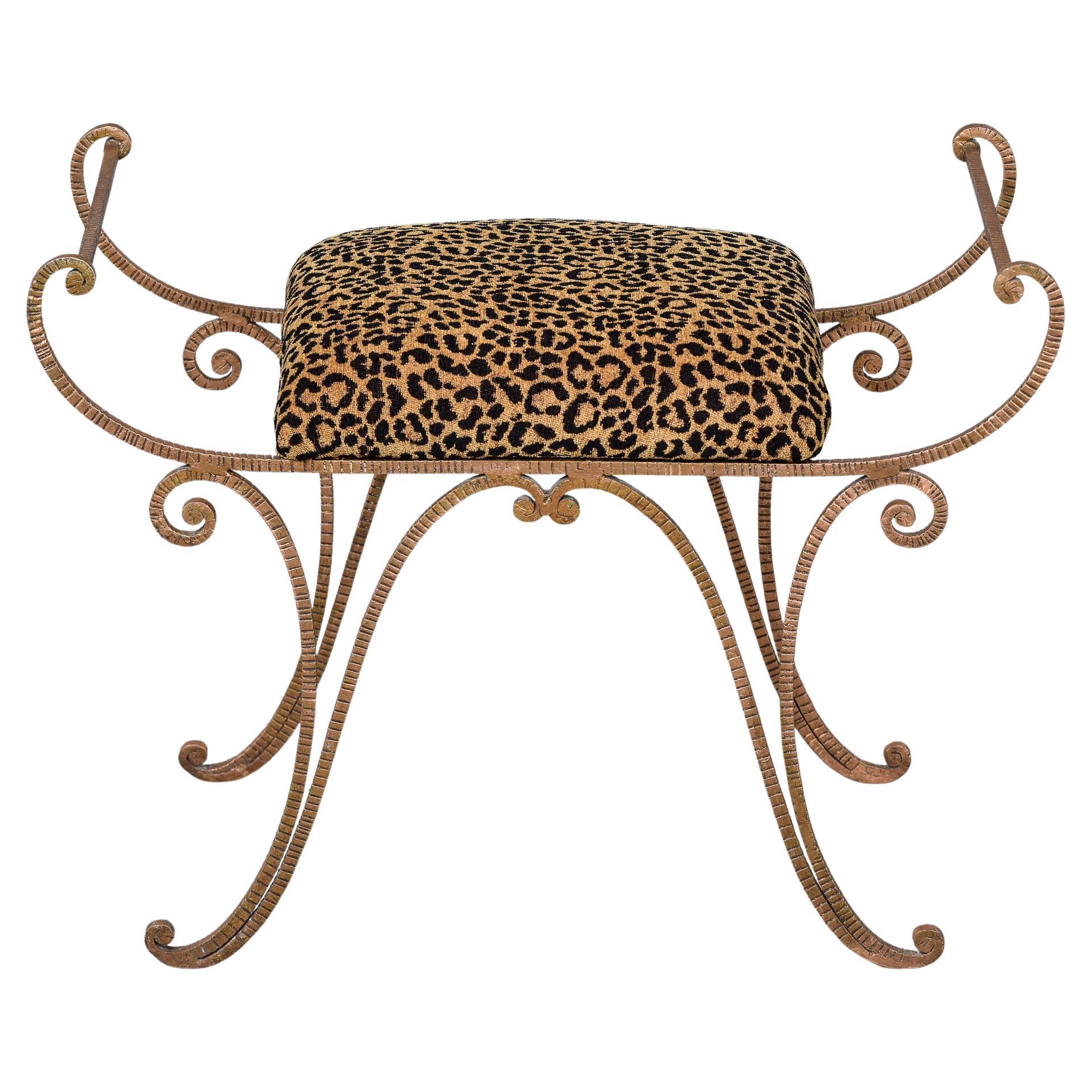 Pair of Gilt Metal Pink Leopard Benches at 1stDibs