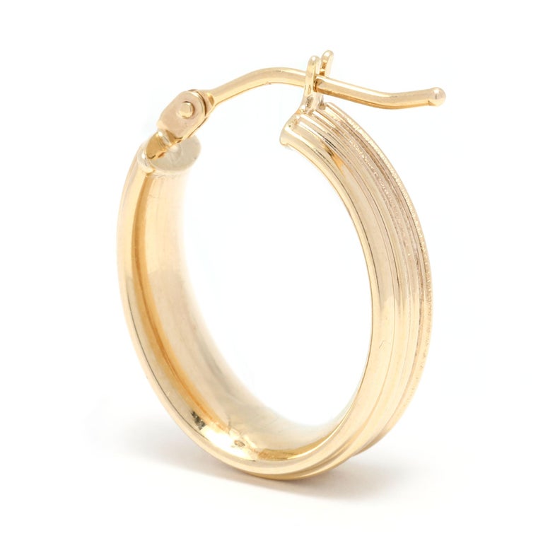 Italian Small Wide Gold Oval Hoop Earrings, 14K Yellow Gold, Sm at 1stDibs