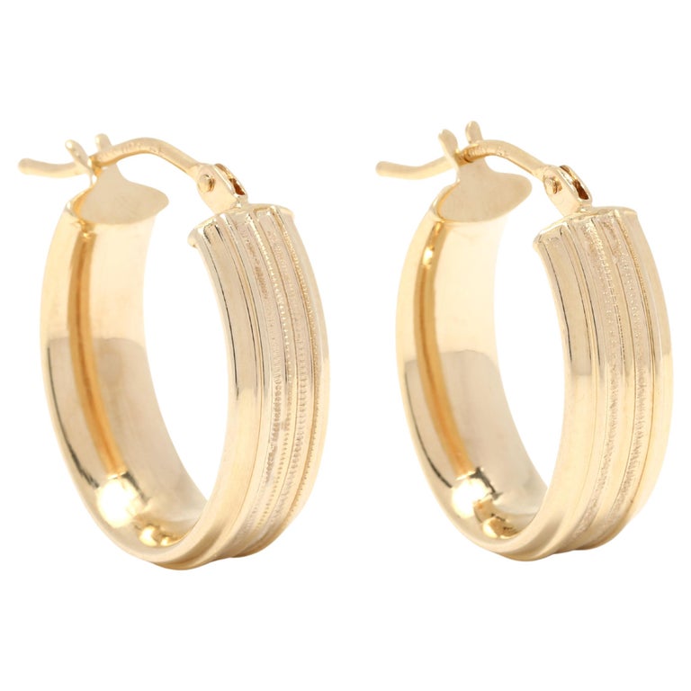 Italian Small Wide Gold Oval Hoop Earrings, 14K Yellow Gold, Sm at 1stDibs