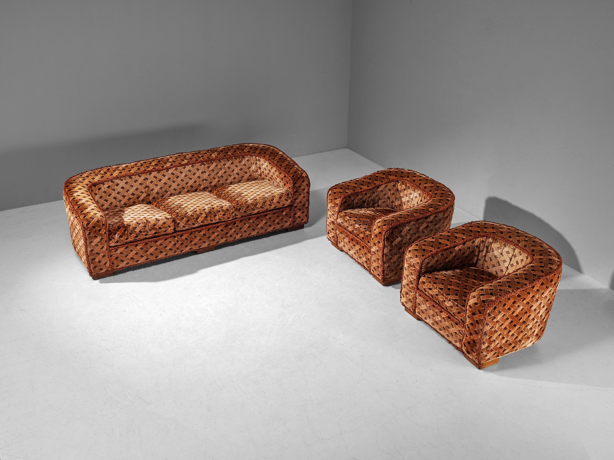 Italian Sofa in Copper Brown Patterned Velvet For Sale at 1stDibs ...