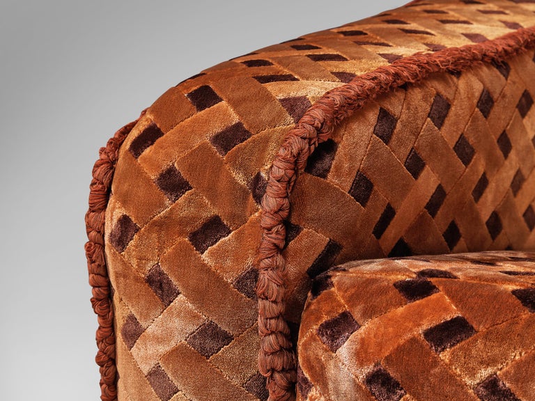 Italian Sofa in Copper Brown Patterned Velvet For Sale at 1stDibs