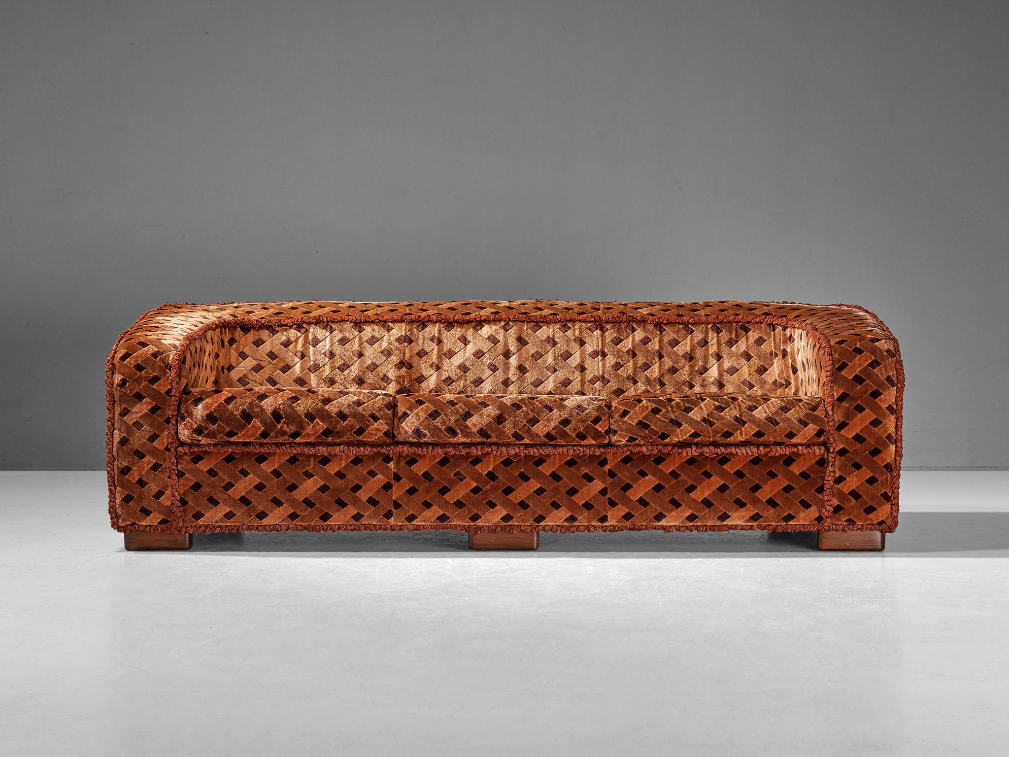 Italian Sofa in Copper Brown Patterned Velvet For Sale at 1stDibs ...