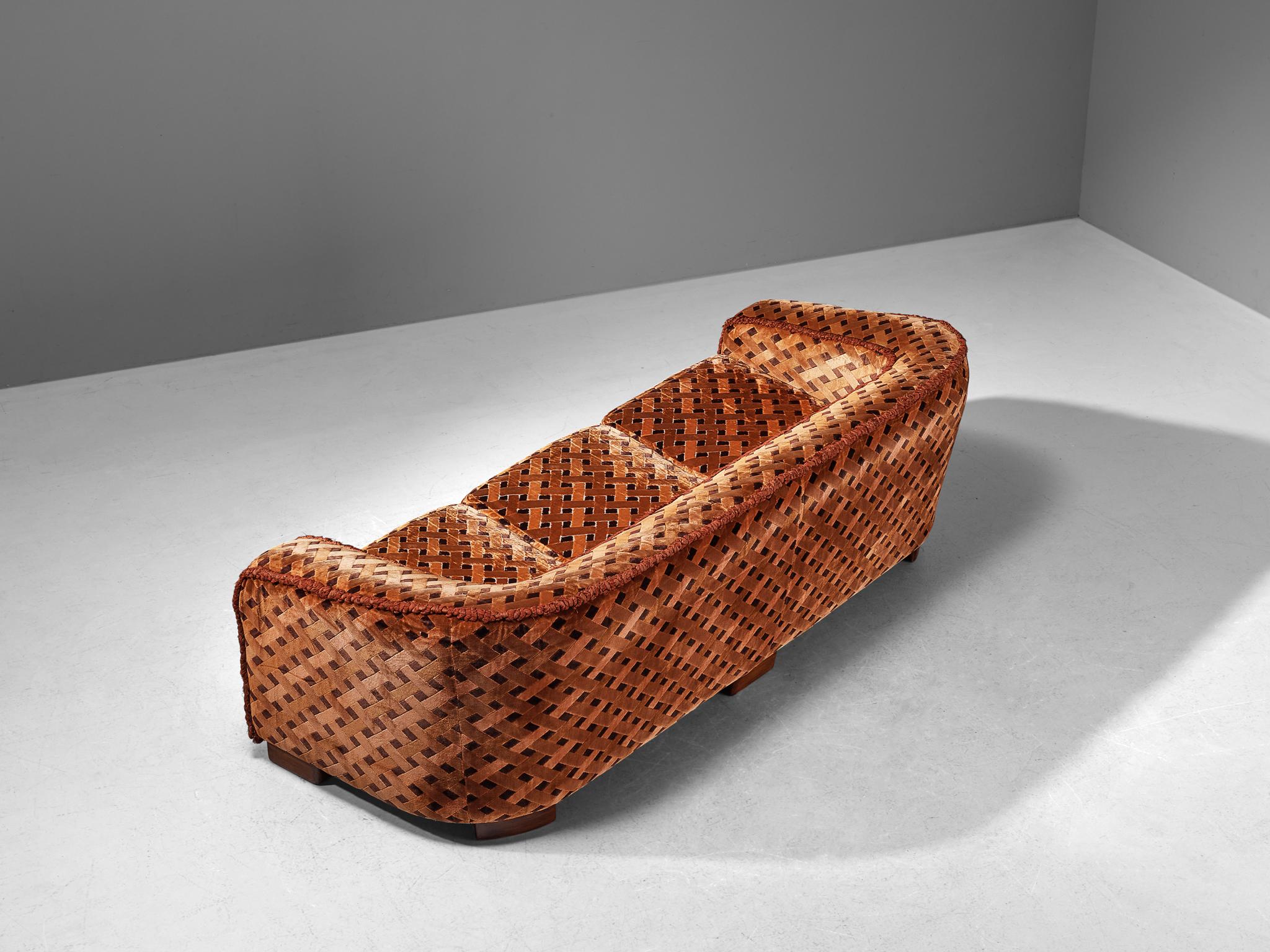 Italian Sofa in Copper Brown Patterned Velvet For Sale at 1stDibs ...