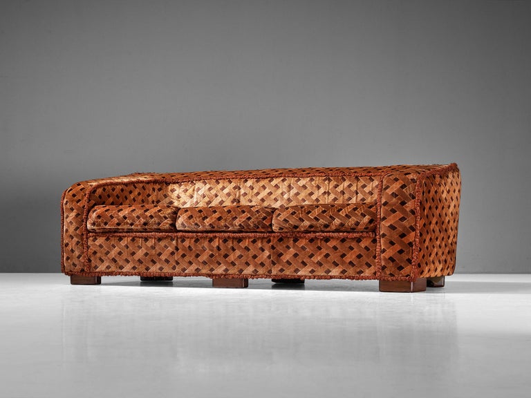 Italian Sofa in Copper Brown Patterned Velvet For Sale at 1stDibs