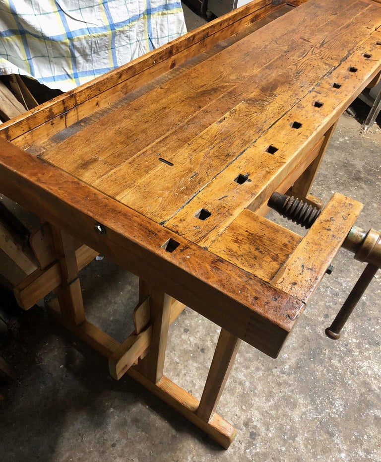 Italian Solid Beech Carpenter's Table from 1970 Natural Color For Sale ...