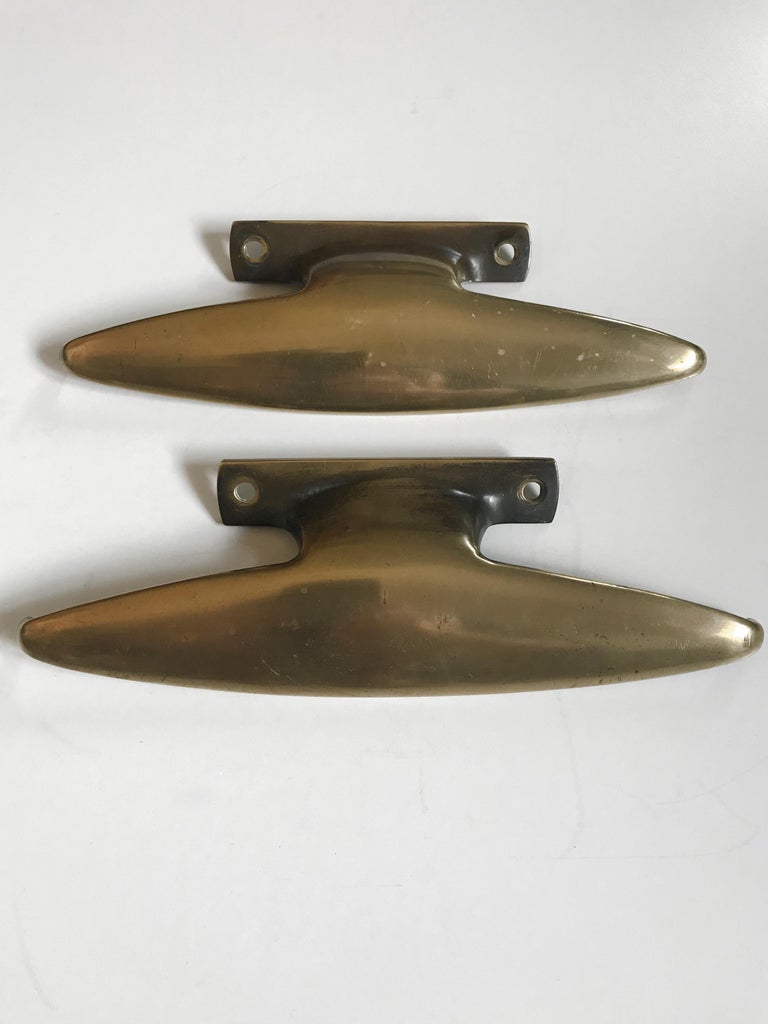 Italian Solid Brass Door Handles Midcentury Modern Design, 1950s at 1stDibs