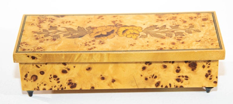 Italian Sorrento Burl Wood Jewelry Box Music Box, 1960s For Sale at 1stDibs