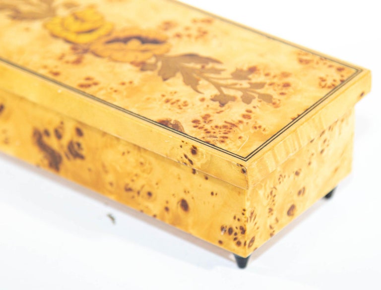 Italian Sorrento Burl Wood Jewelry Box Music Box, 1960s For Sale at 1stDibs