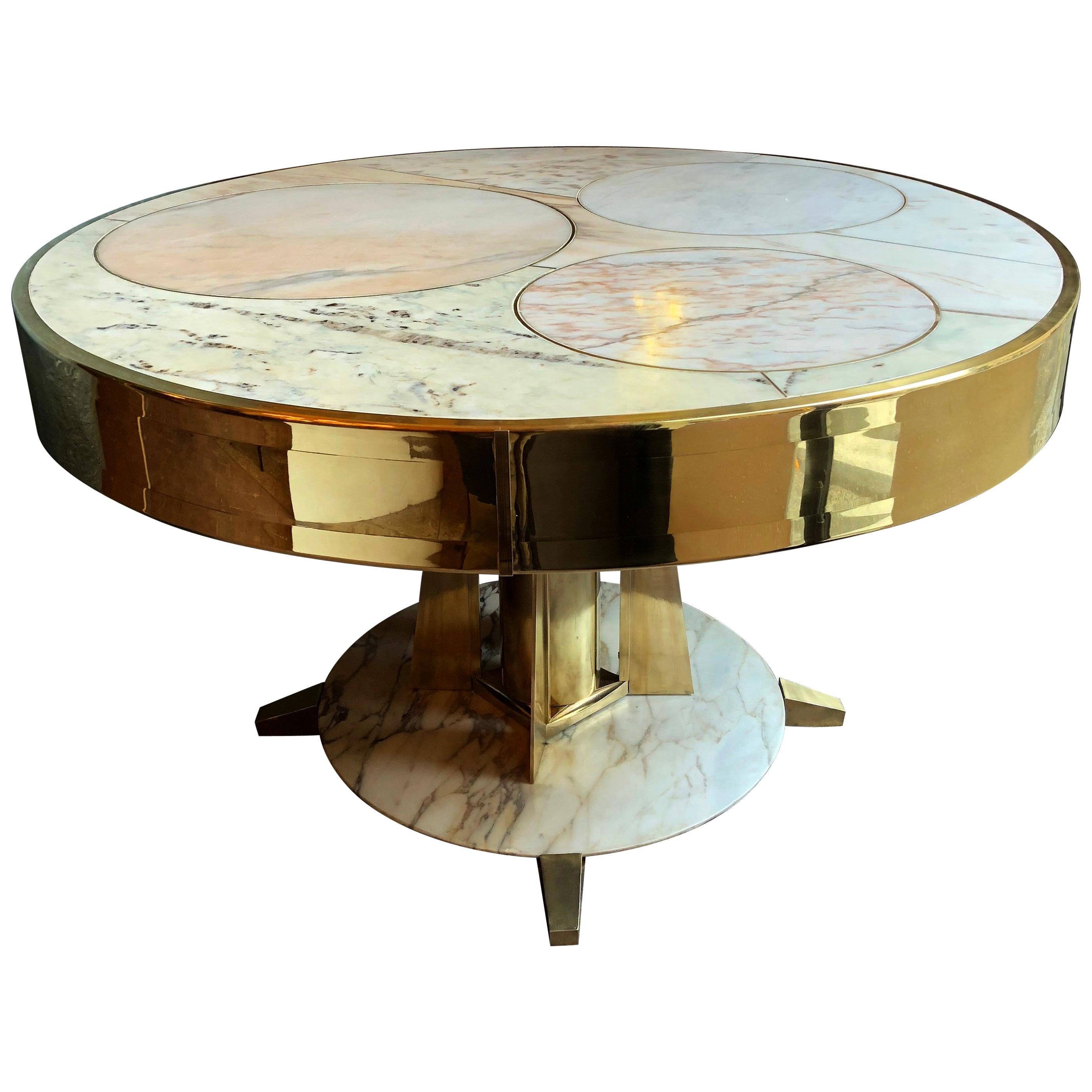 Late20th Century Italian Space Age Round Marble Table w/ Brass Pedestal ...