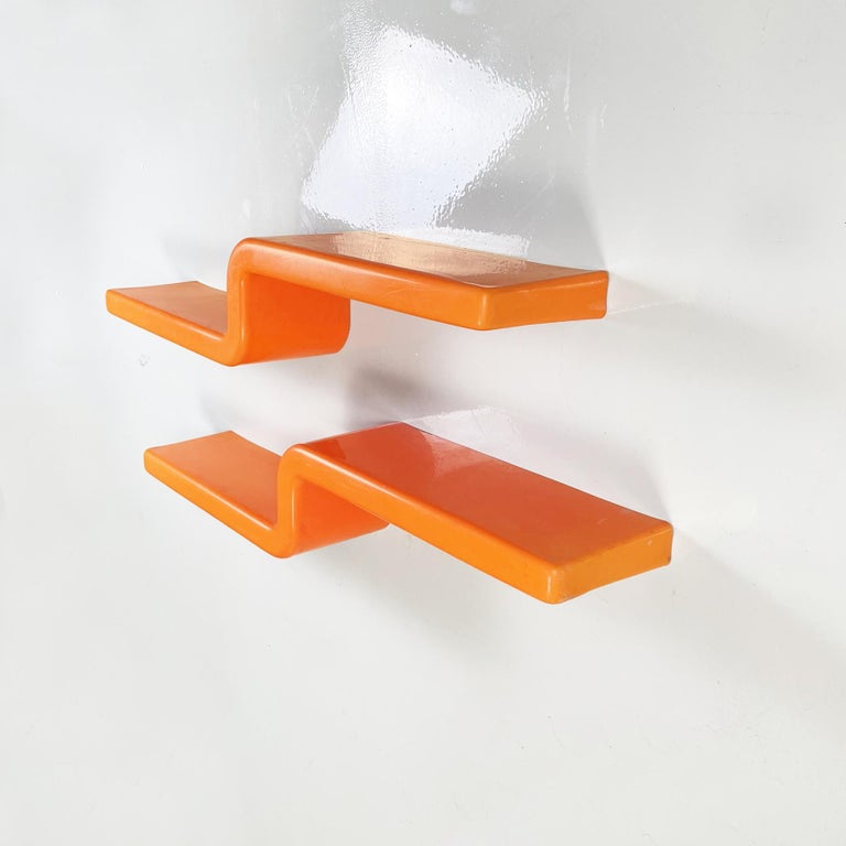 Italian Space Age S-Shaped Shelves in Bright Orange Plastic, 1970s For ...