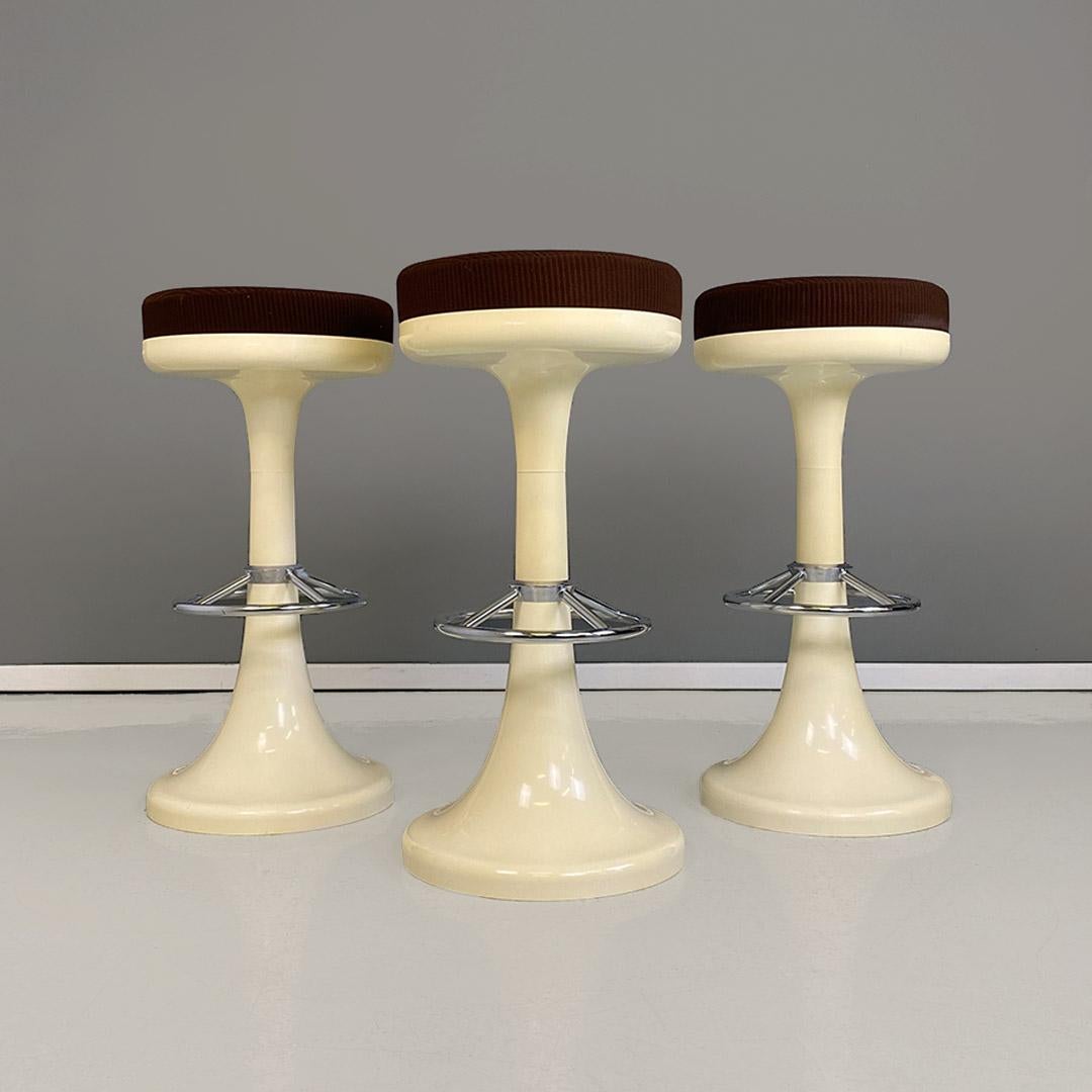 Italian Space Age White Plastic, Brown Fabric and Chromed Steel High ...