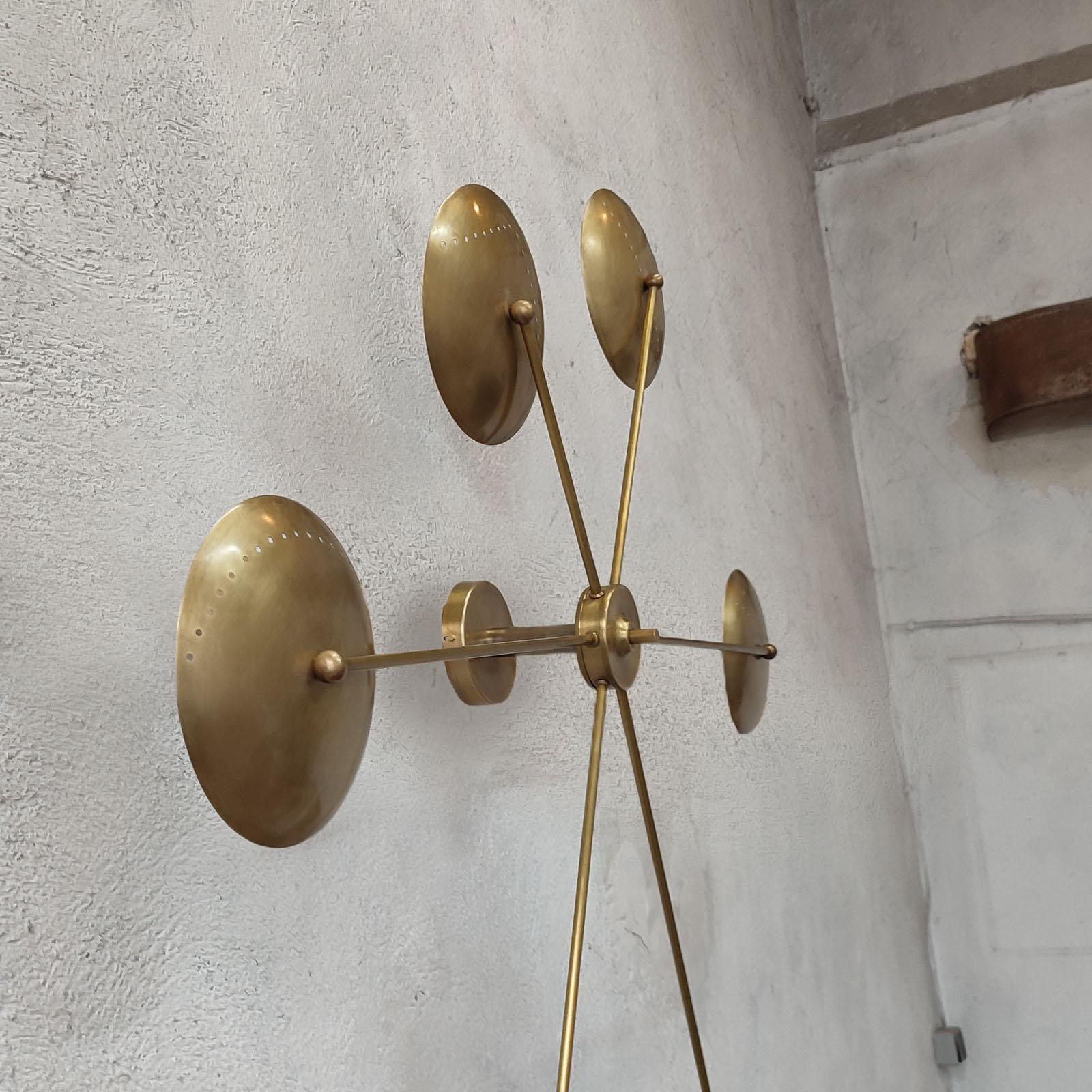 Italian Spider Wall Light or Flush Mount, Patinated Brass, Mid-Century ...