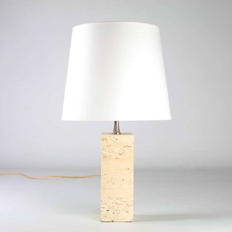 Italian Square Column Travertine Lamp, 1960 at 1stDibs