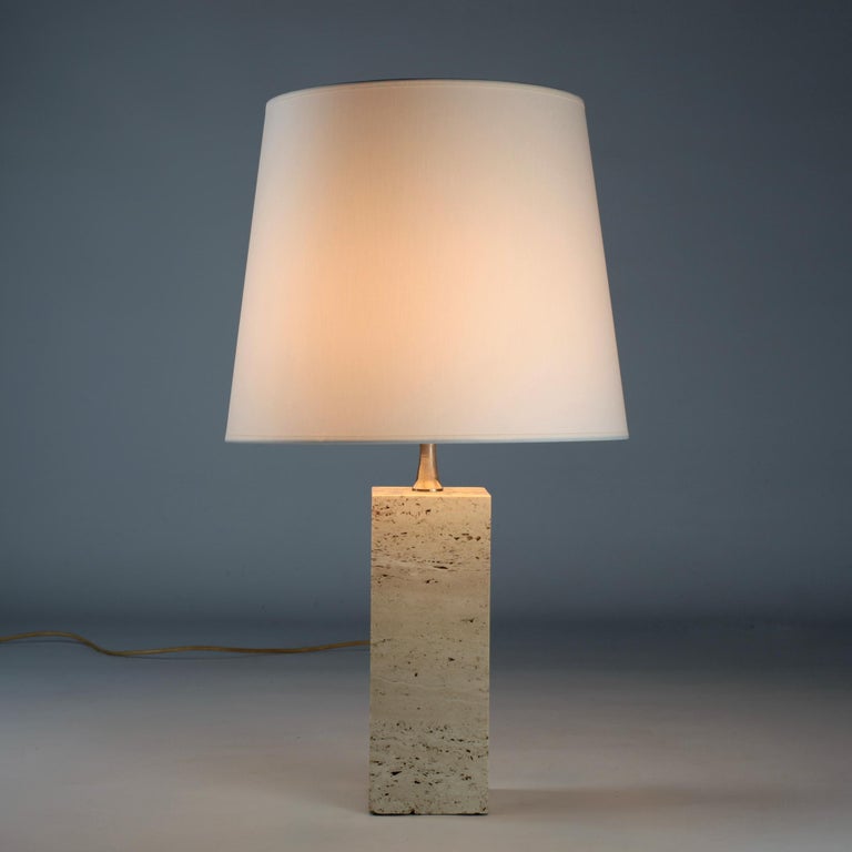 Italian Square Column Travertine Lamp, 1960 at 1stDibs