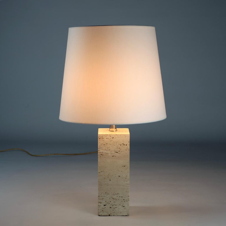 Italian Square Column Travertine Lamp, 1960 at 1stDibs