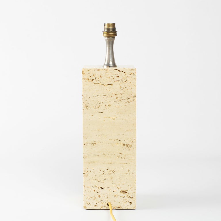 Italian Square Column Travertine Lamp, 1960 at 1stDibs