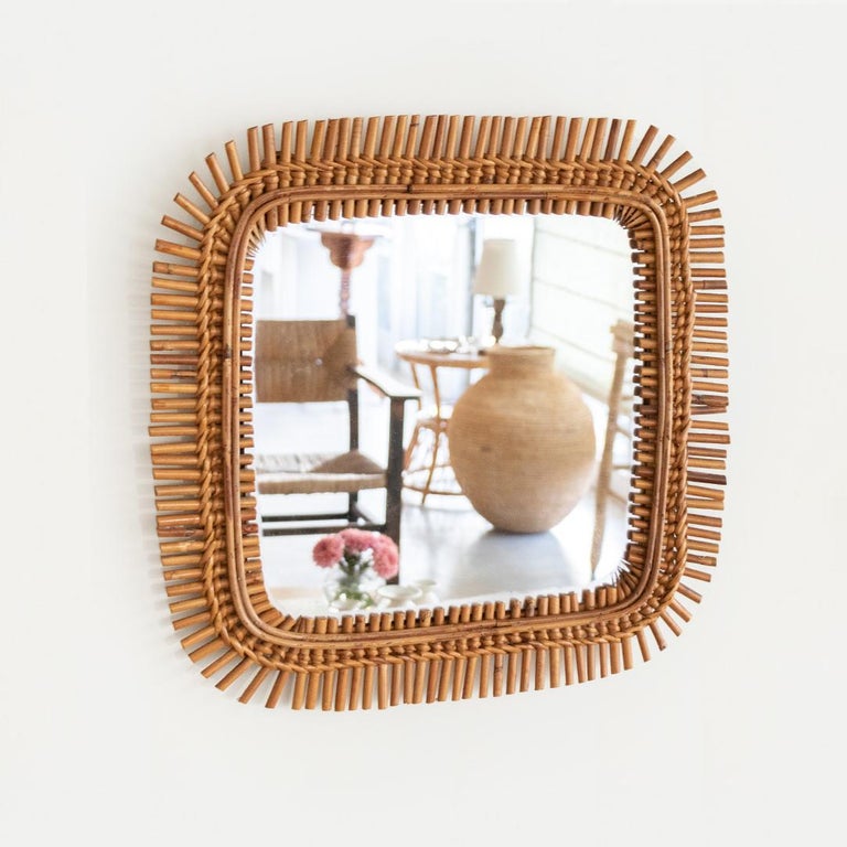 Italian Square Rattan Mirror For Sale at 1stDibs