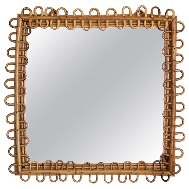 Italian Square Rattan Mirror at 1stDibs