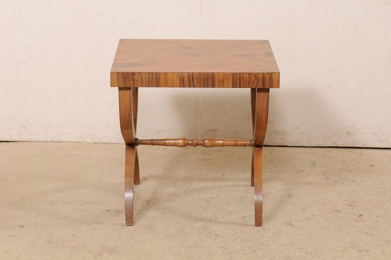 Italian Square-Shaped Curule Leg Side Table w/Beautiful Olivewood Veneers For Sale at 1stDibs