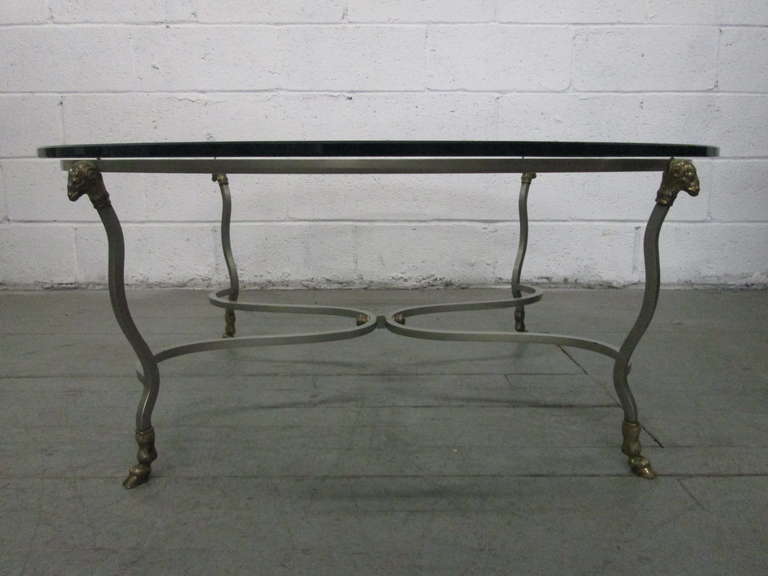 Italian Steel and Brass Coffee Table with Ram's Head For Sale at 1stDibs