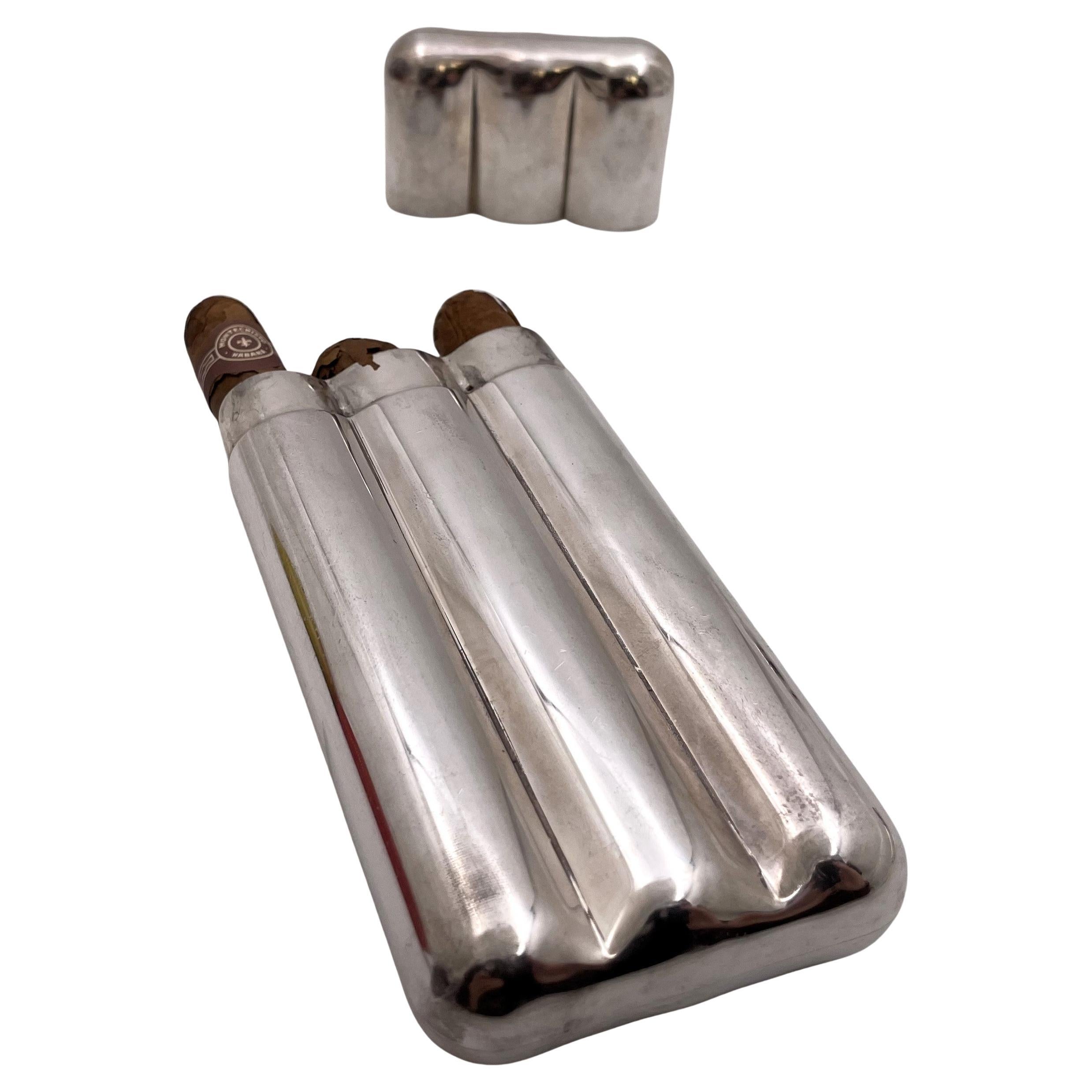 Italian Sterling Silver Cigar Case Holder in Mid-Century Modern Style ...
