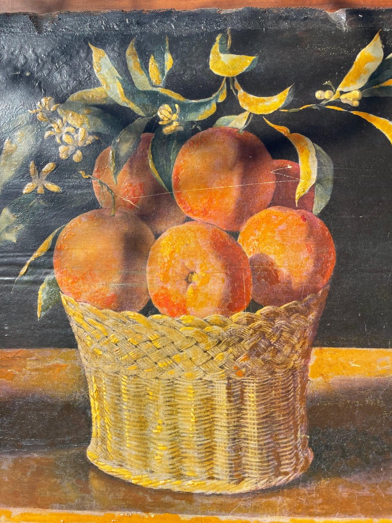 Italian Still Life "Citrus" Oil on Wooden Panel For Sale at 1stDibs