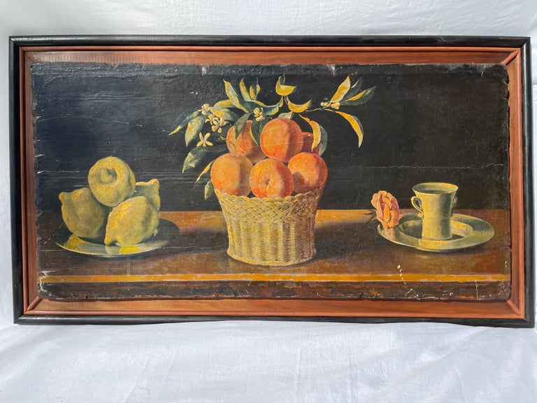 Italian Still Life "Citrus" Oil on Wooden Panel For Sale at 1stDibs