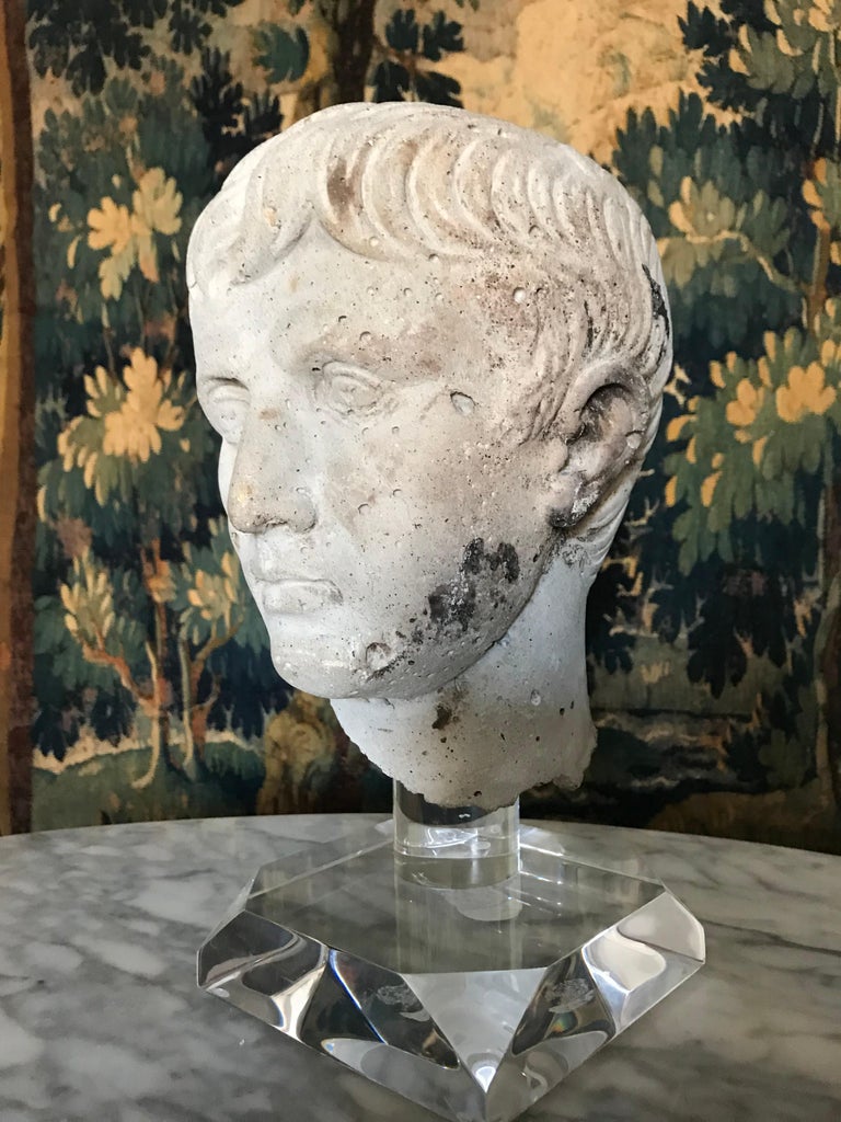 Italian Stone Bust of Augustus Caesar, on Acrylic Base For Sale at 1stDibs