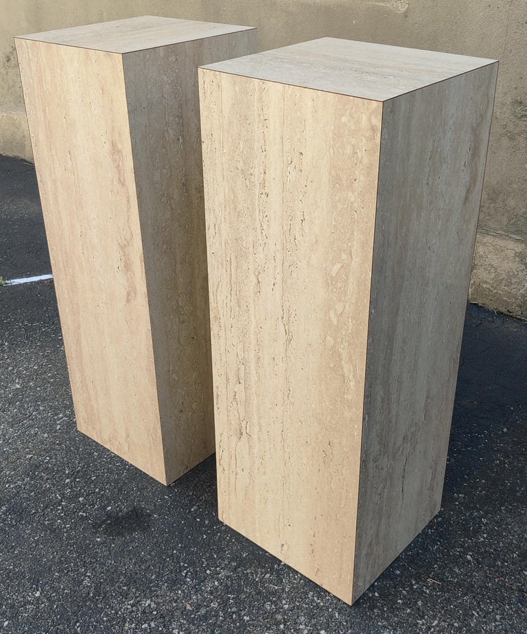 Italian Style Pair Large Pedestals Faux Travertine Laminate Post-Modern ...
