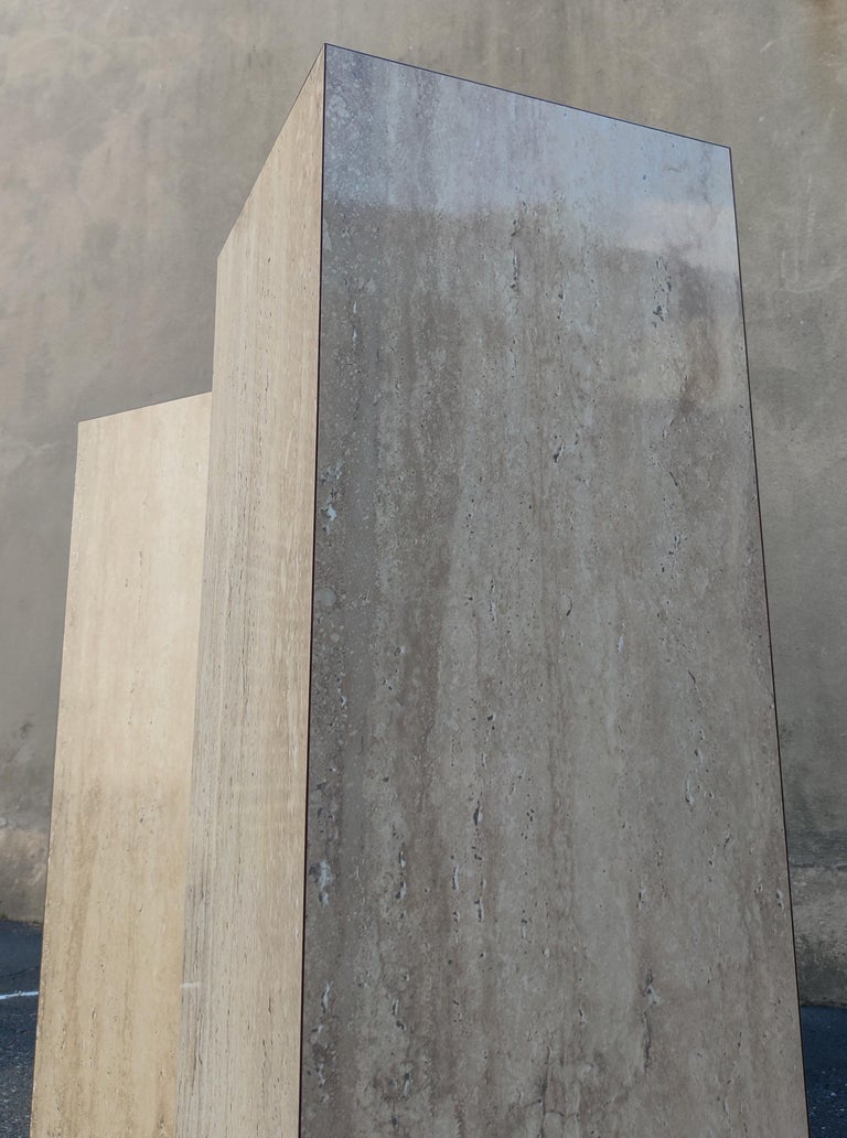Italian Style Pair Large Pedestals Faux Travertine Laminate Post-Modern ...