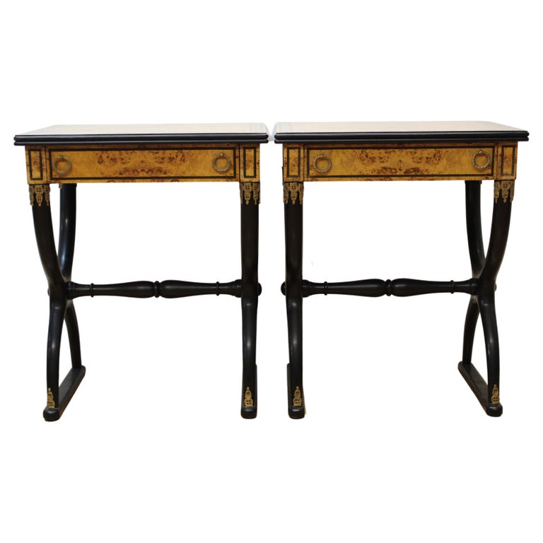 Italian Style Side Tables w/ Drawers and Brass Mounts For Sale at 1stDibs