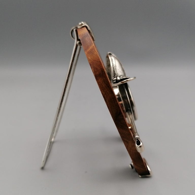 Italian Table Clock in 800 Silver and Wood Depicting Polo Game ...