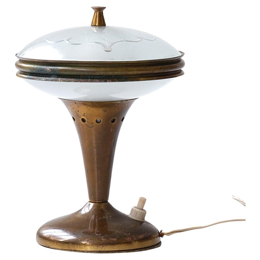 A Whimsical Brass and Hide Shade Umbrella-Form Table Lamp at 1stDibs