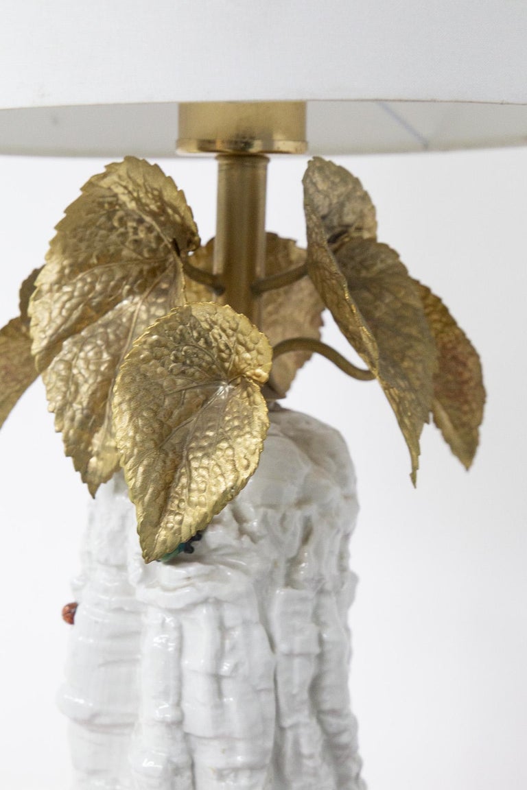 Italian Table Lamp with Brass Flowers For Sale at 1stDibs