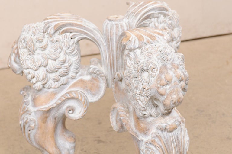 Italian Table with Lion Pedestal Carved Base and Thick Round Glass Top ...