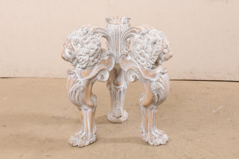 Italian Table with Lion Pedestal Carved Base and Thick Round Glass Top ...
