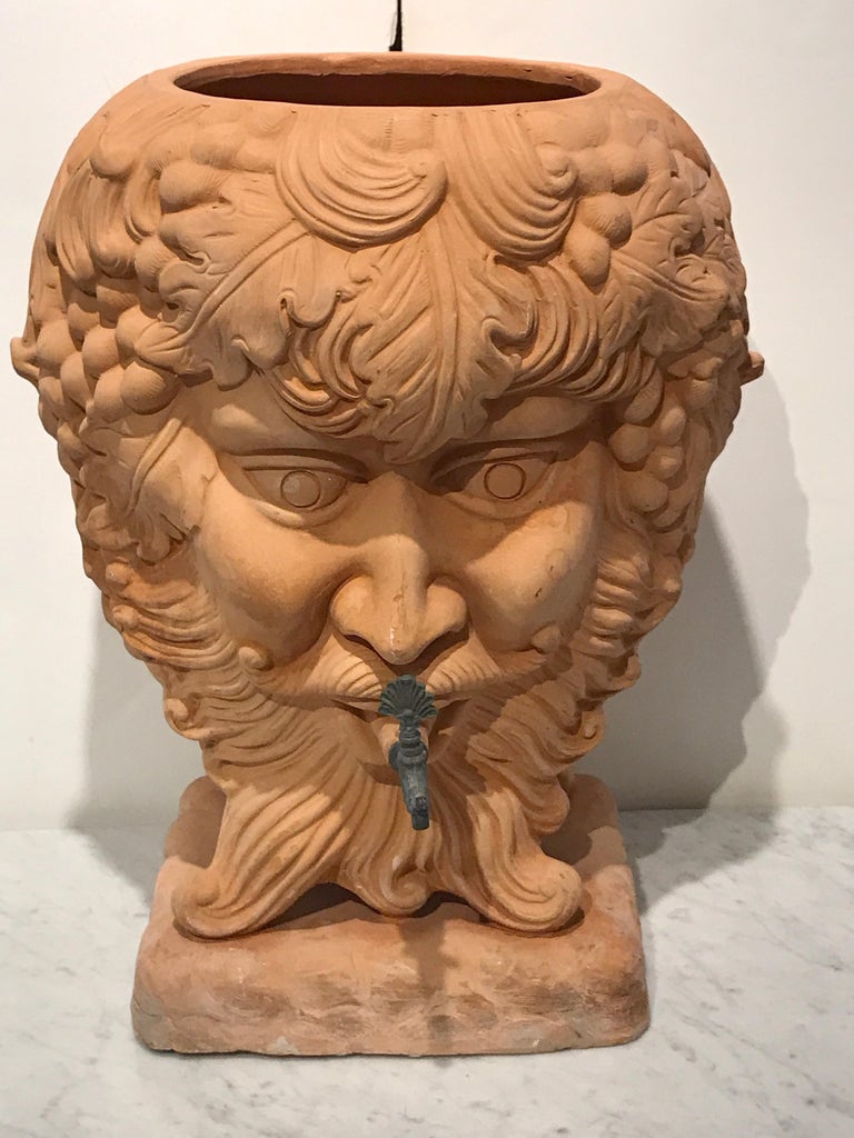 Italian Terracotta Bacchus Motif Planter, with Spigot For Sale at 1stDibs