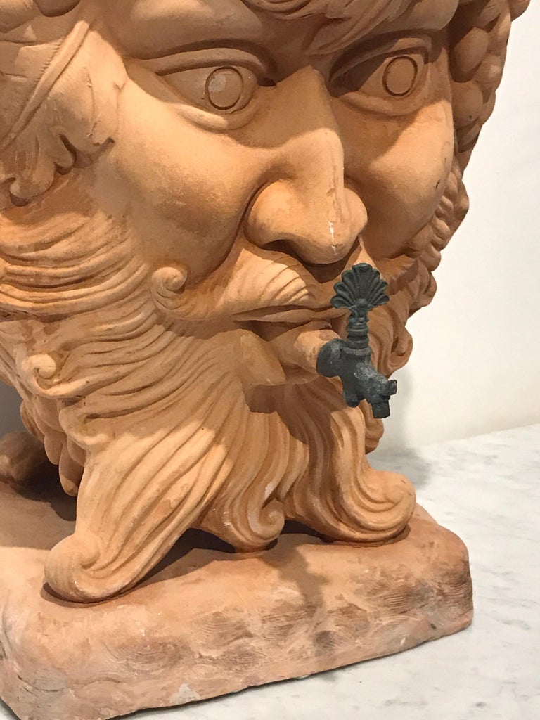 Italian Terracotta Bacchus Motif Planter, with Spigot For Sale at 1stDibs