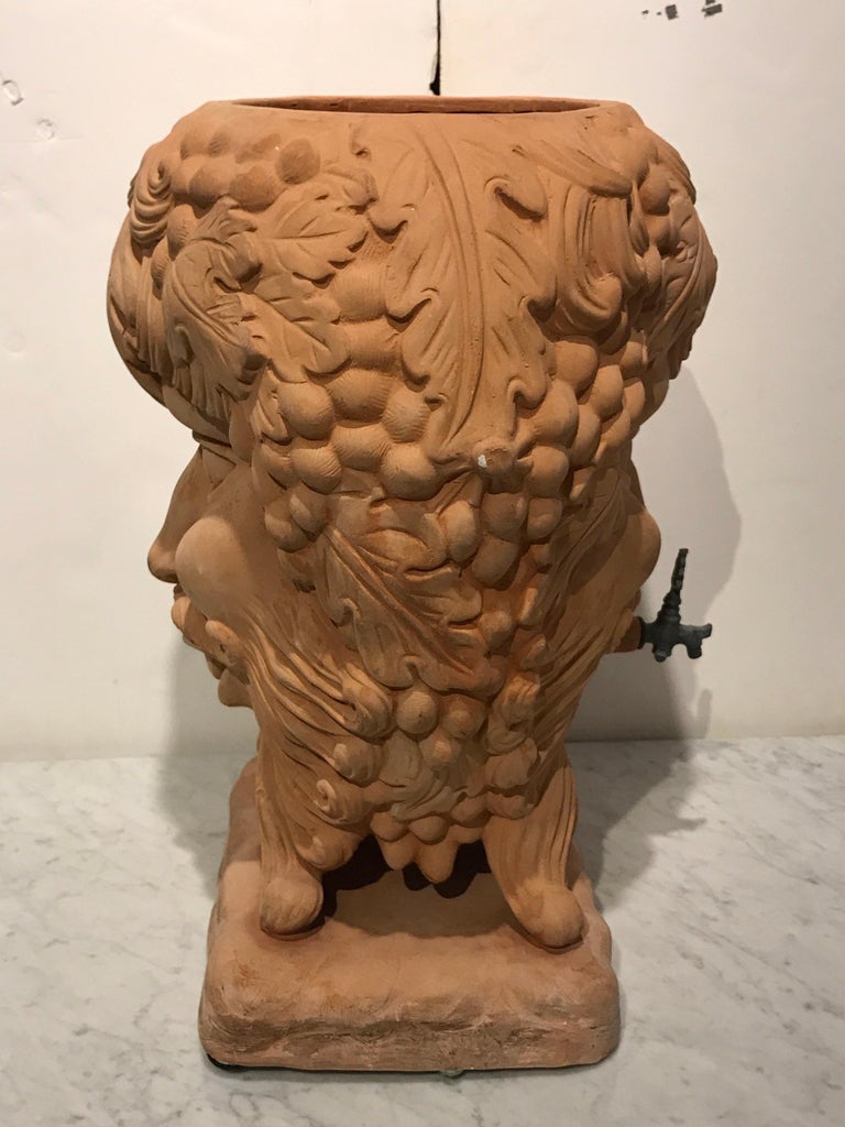 Italian Terracotta Bacchus Motif Planter, with Spigot For Sale at 1stDibs