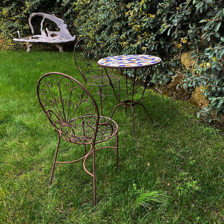 Italian Terrazzo Tile Cafe Table and Chairs, Set A For Sale at 1stDibs