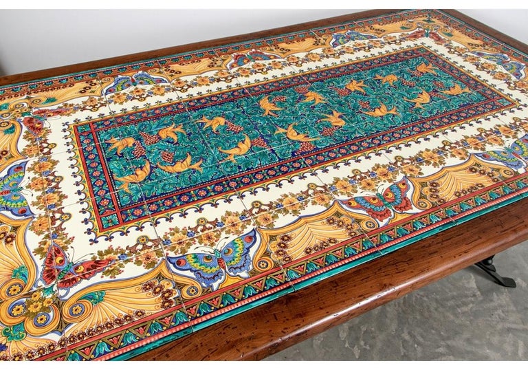 Italian Tile Top Dining Table with Wrought Iron Base at 1stDibs