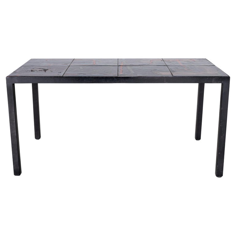 Italian Tile Top on Iron Base End Table For Sale at 1stDibs